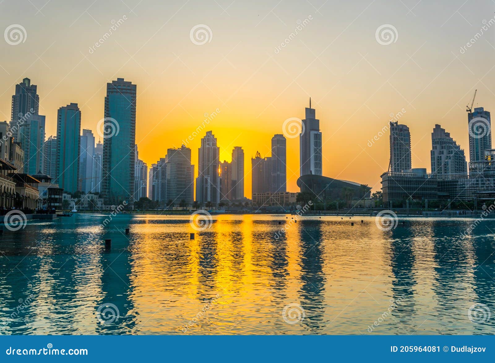 Sunset Over the Burj Khalifa Lake in Dubai, UAE Editorial Photo - Image ...