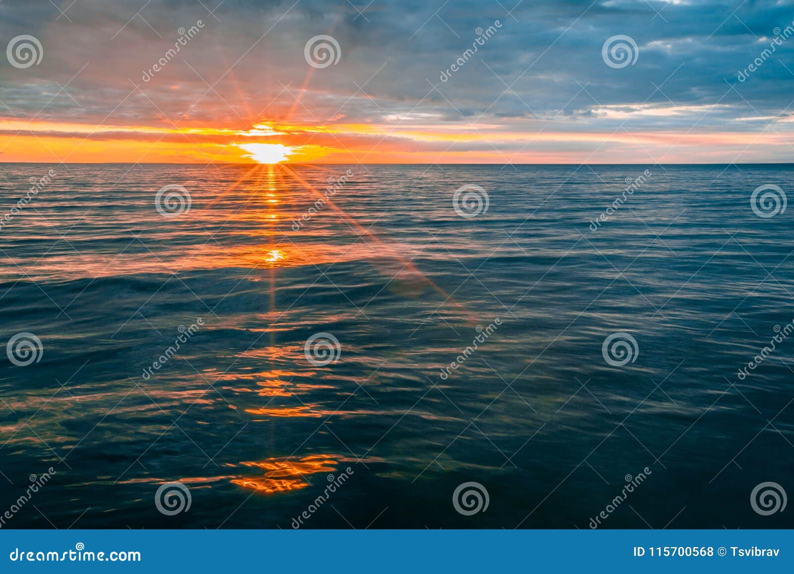 Sunset Over Calm Ocean Water. Stock Photo - Image of relaxation ...