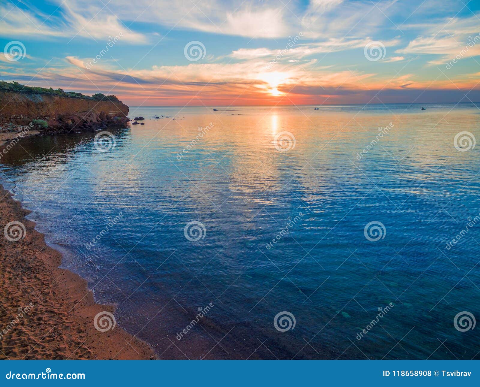 Sunset Over Calm Ocean Water. Stock Photo - Image of scenic ...
