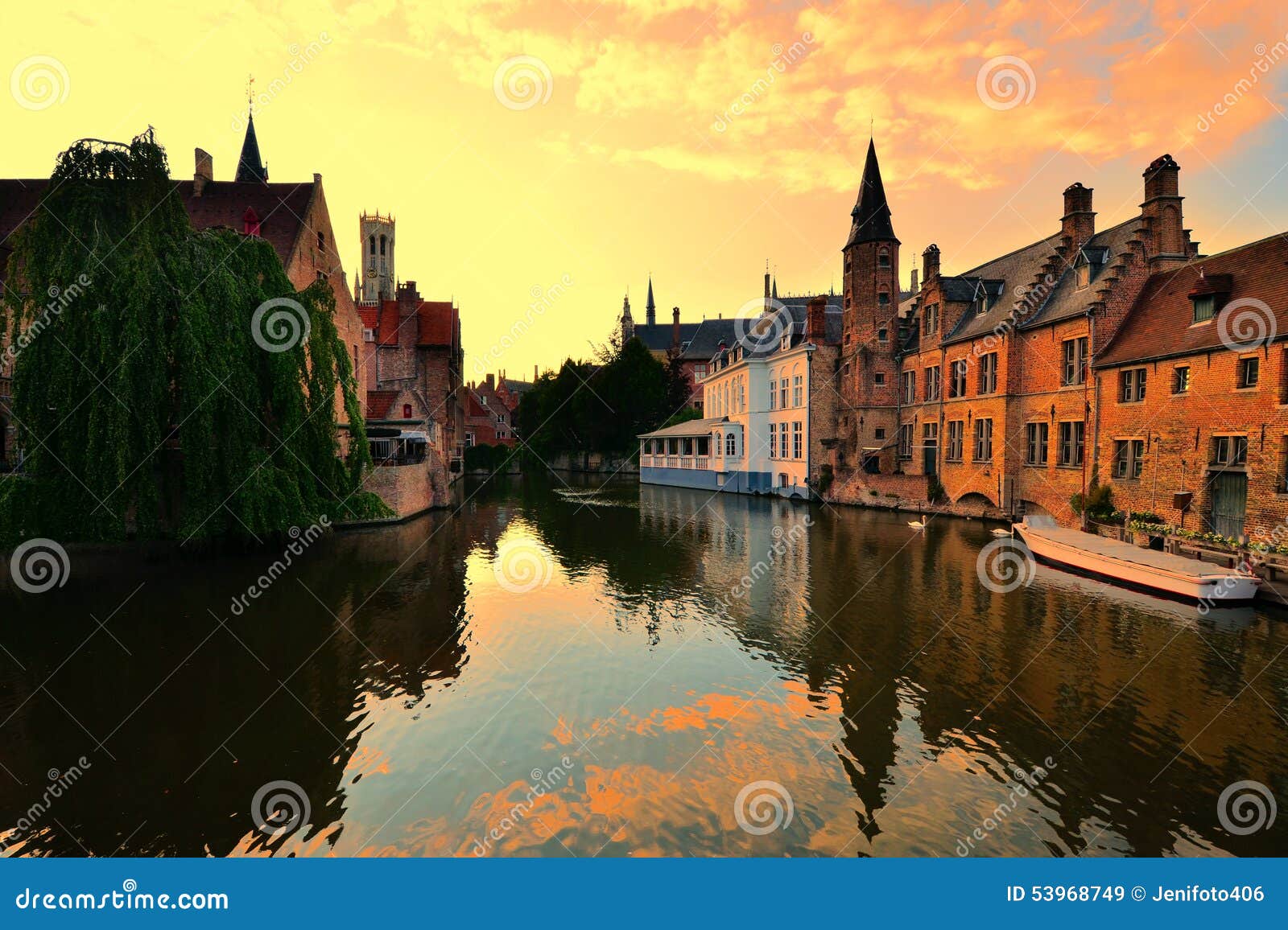 Sunset Over the Canals of Bruges, Belgium Stock Image - Image of late ...