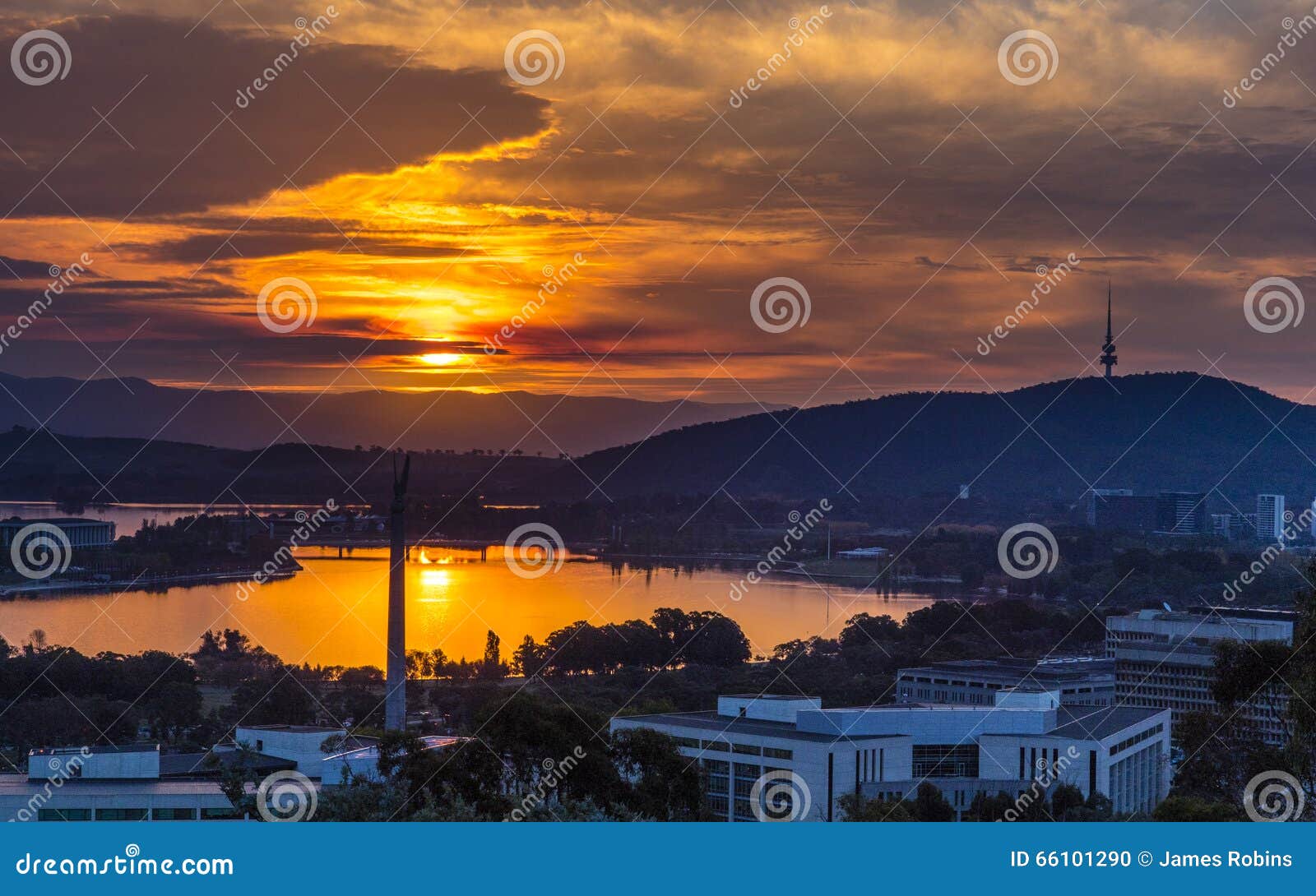 Sunset over Canberra stock photo. Image of burley, capital - 66101290