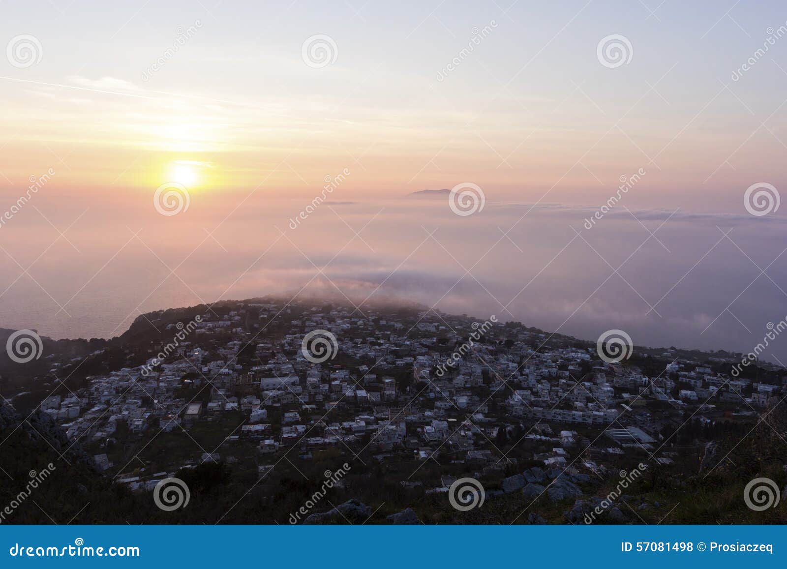 Sunset Over Capri Island in Italy Stock Photo - Image of island, hill ...