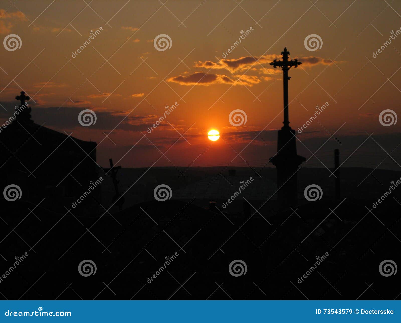 Sunset over the cemetery stock image. Image of composition - 73543579