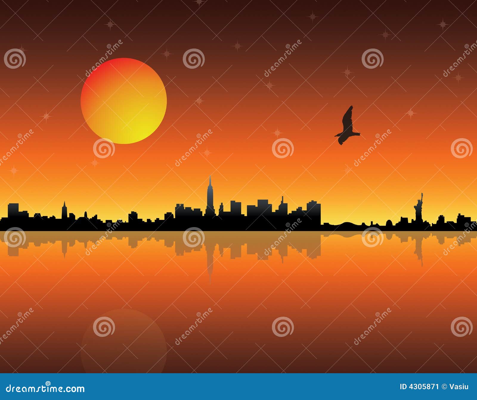 Sunset over city stock illustration. Illustration of skyline - 4305871