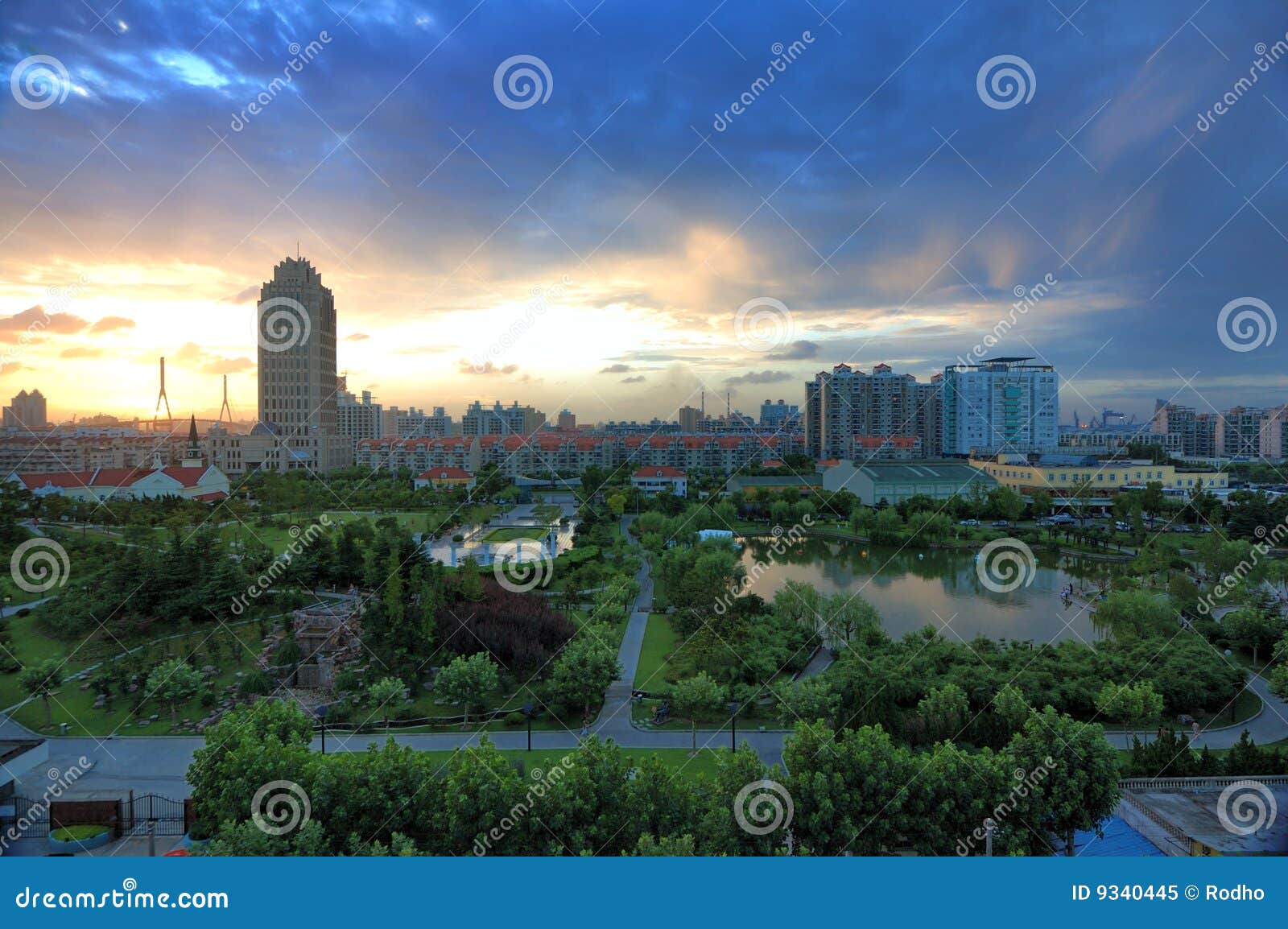 Sunset over City stock image. Image of house, backyard - 9340445