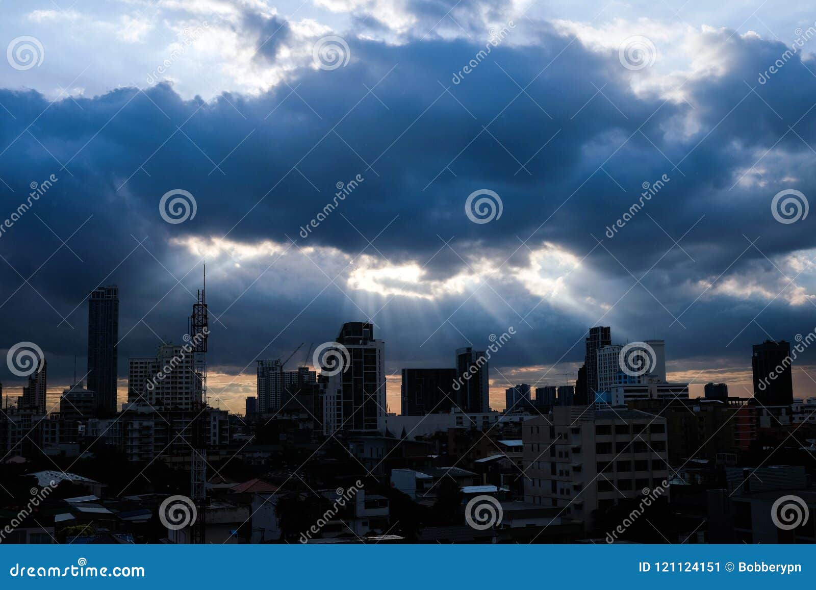 Sunset Over the City with Clouds Sky Stock Image - Image of built ...