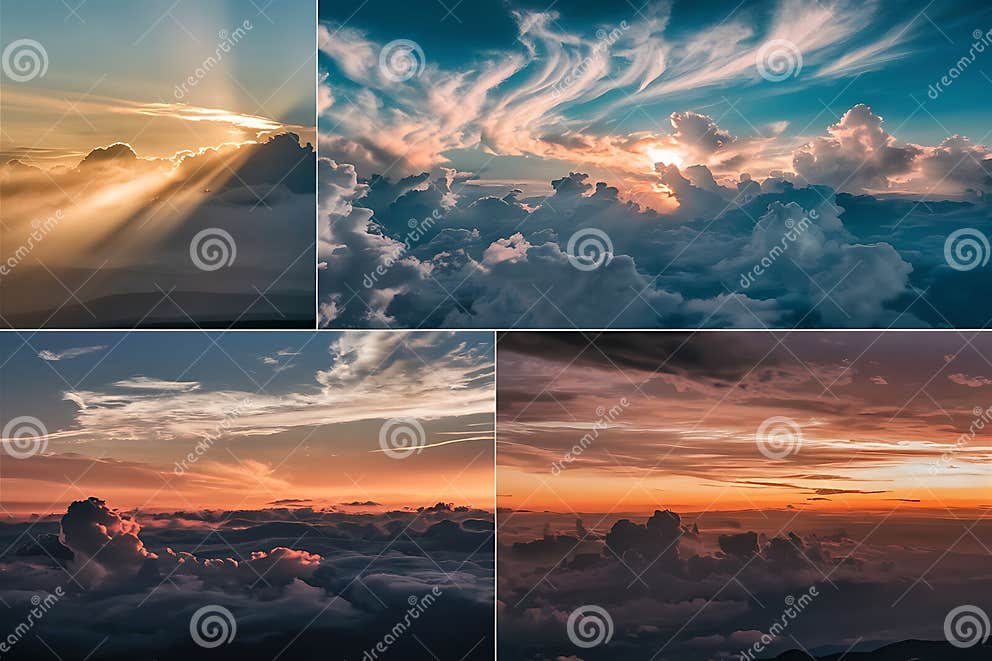 Sunset Over Clouds in Four Frames Stock Illustration - Illustration of ...