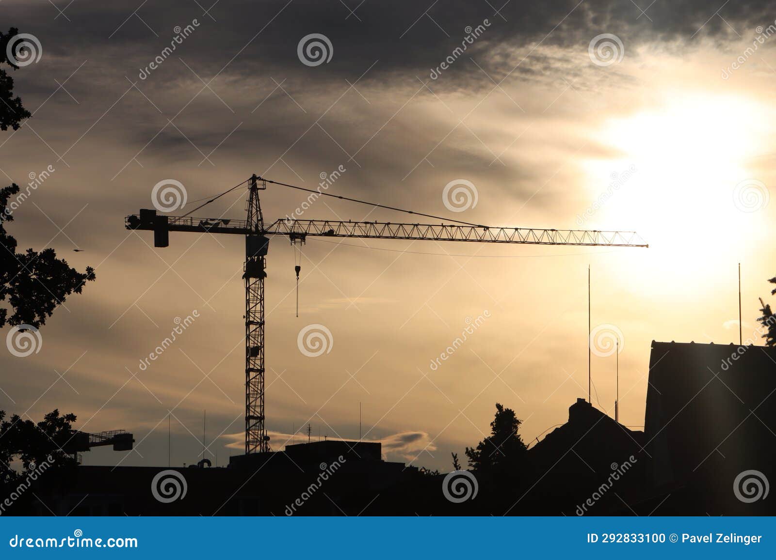 Crane with Construction at Sunset Stock Photo - Image of construction ...