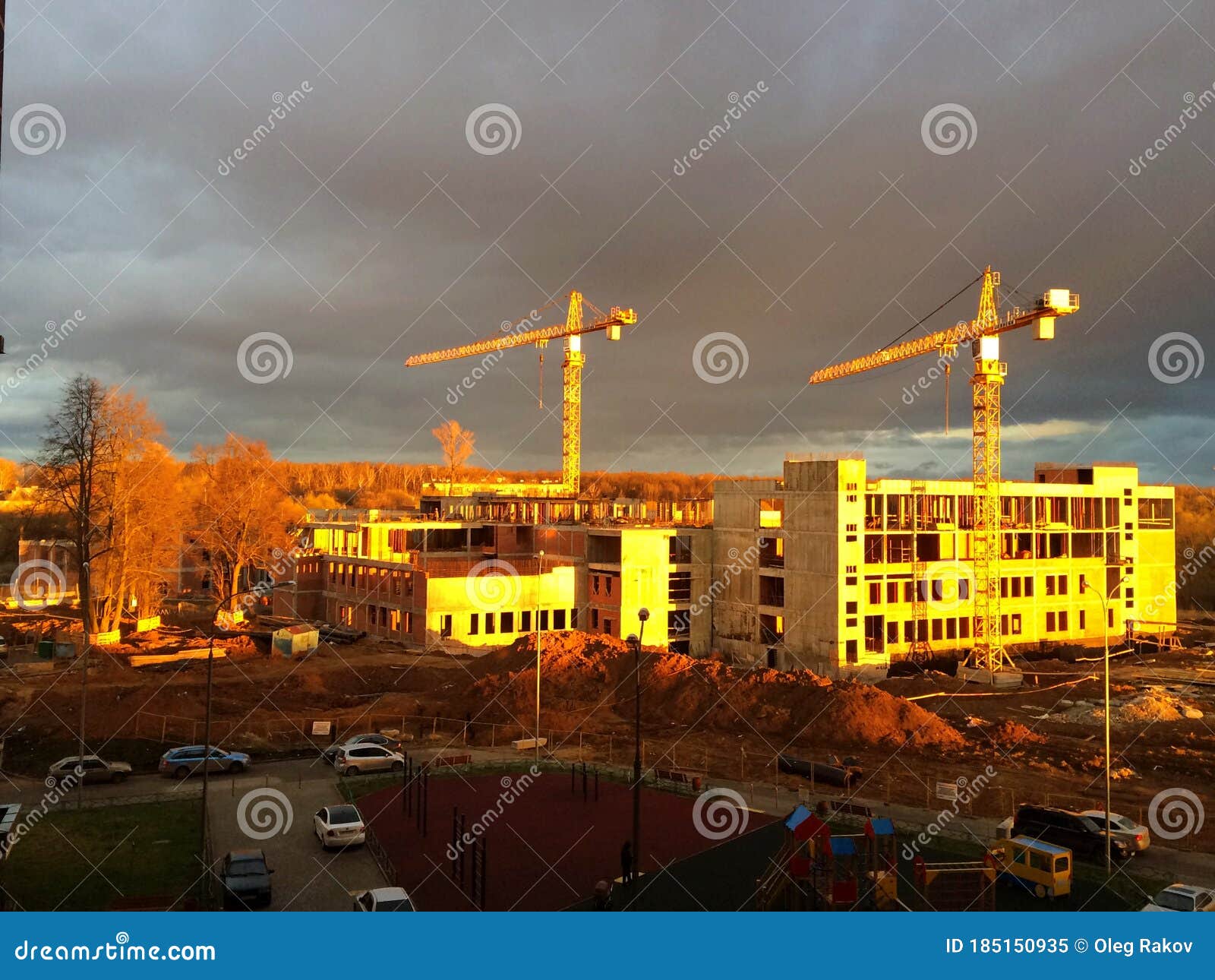 Sunset Over the Construction Site. Editorial Image - Image of sunset ...