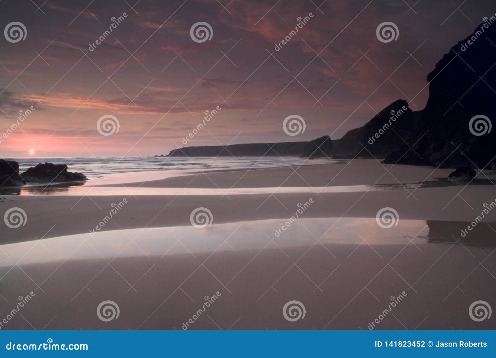 Sunset Over Cornish Beach in the UK Stock Photo - Image of landscape ...