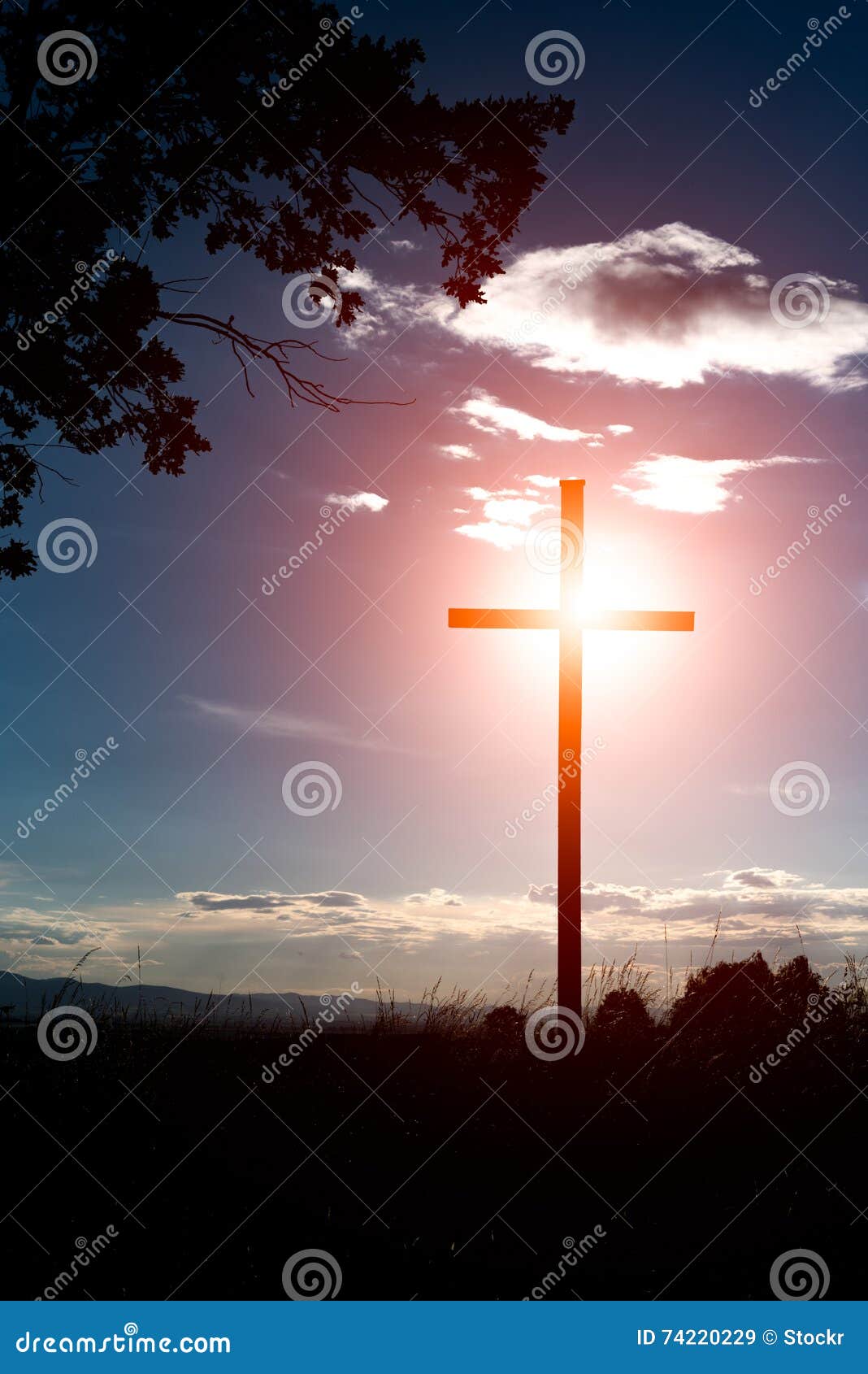 Sunset over the cross stock image. Image of jesus, beautiful - 74220229