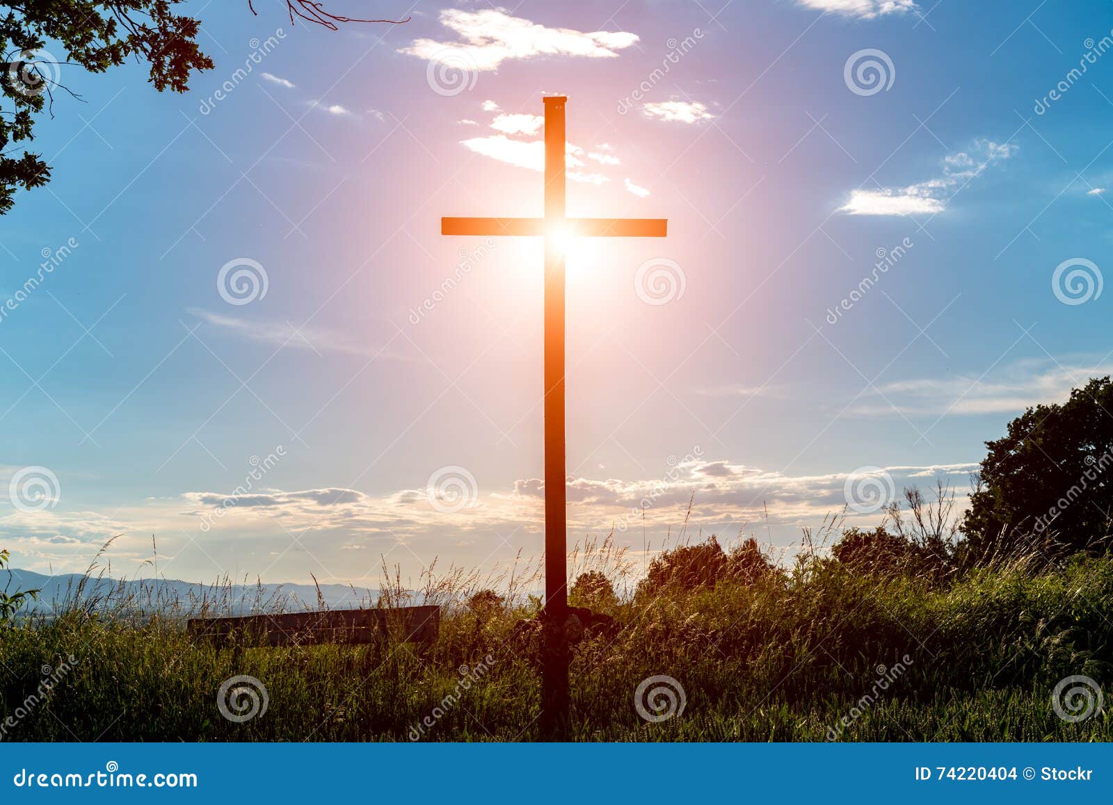 Sunset over the cross stock photo. Image of christ, religious - 74220404