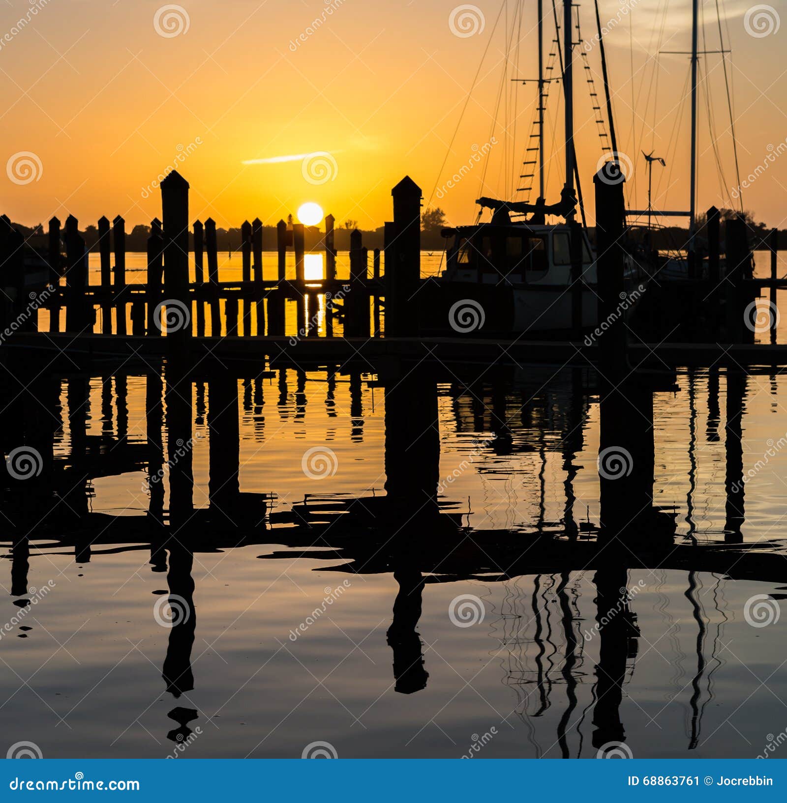 Sunset Over Dock and Sailboat in Florida Stock Image - Image of marina ...