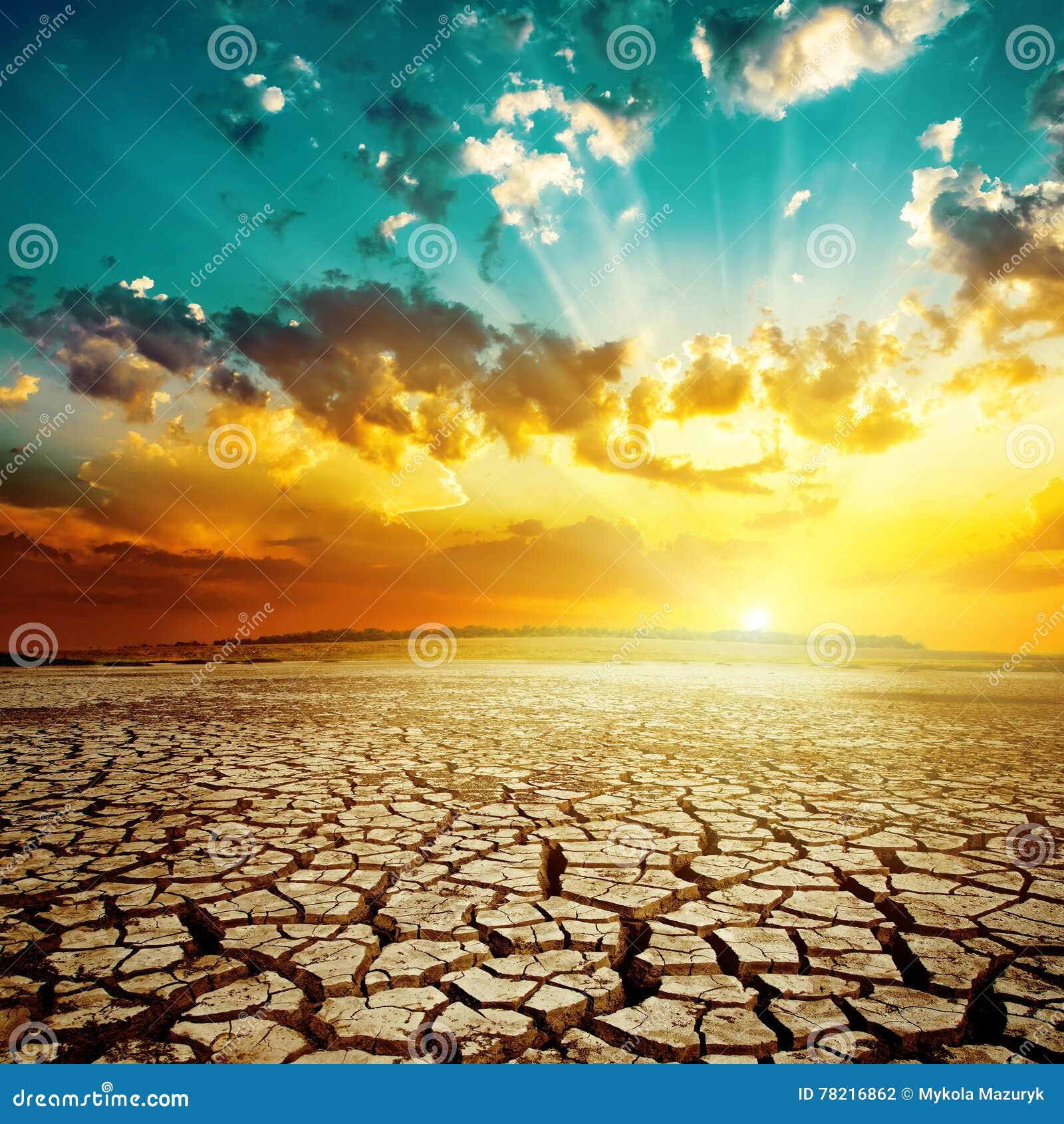 Sunset over drought earth stock photo. Image of summer - 78216862