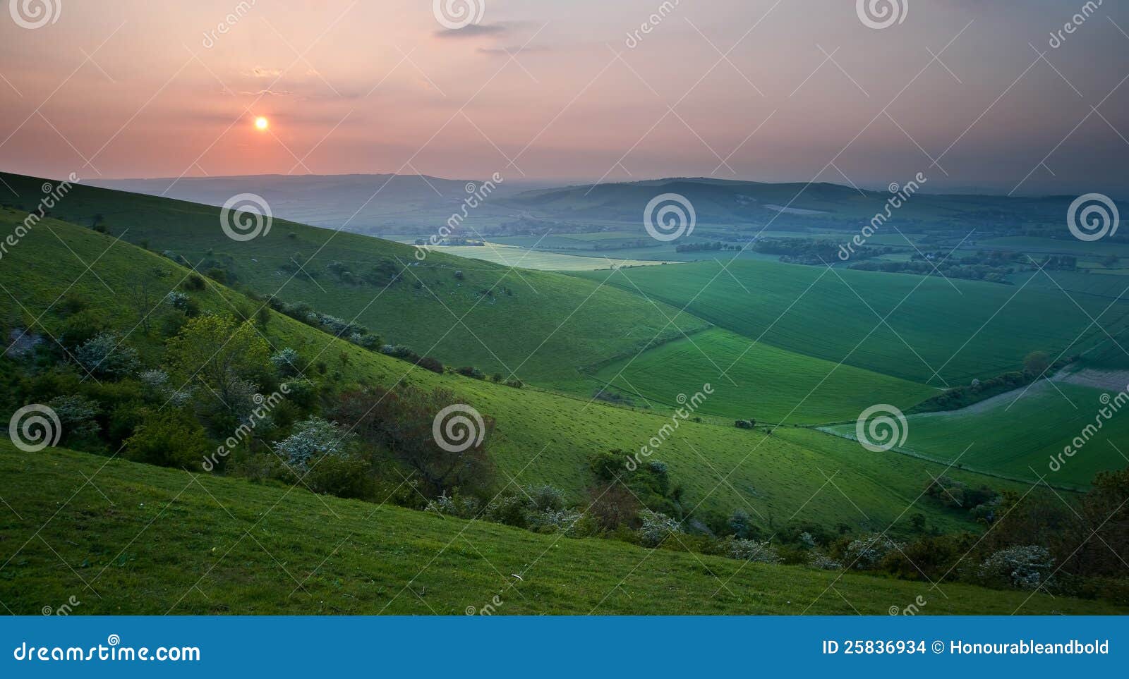 Sunset Over English Countryside Landscape Stock Photo - Image of color ...