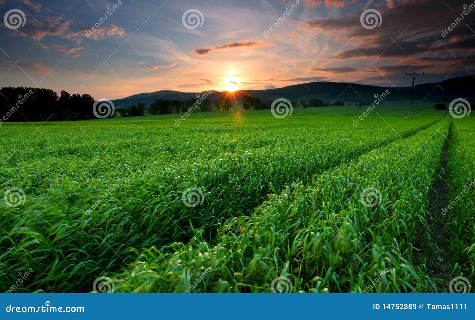 Sunset over farm field stock image. Image of saturated - 14752889