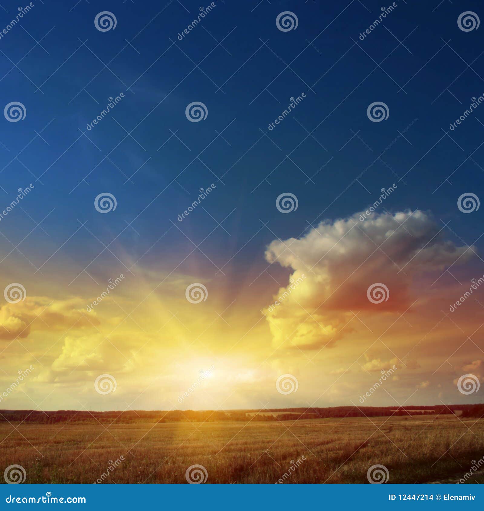 Sunset over field. stock photo. Image of horizon, cloudscape - 12447214