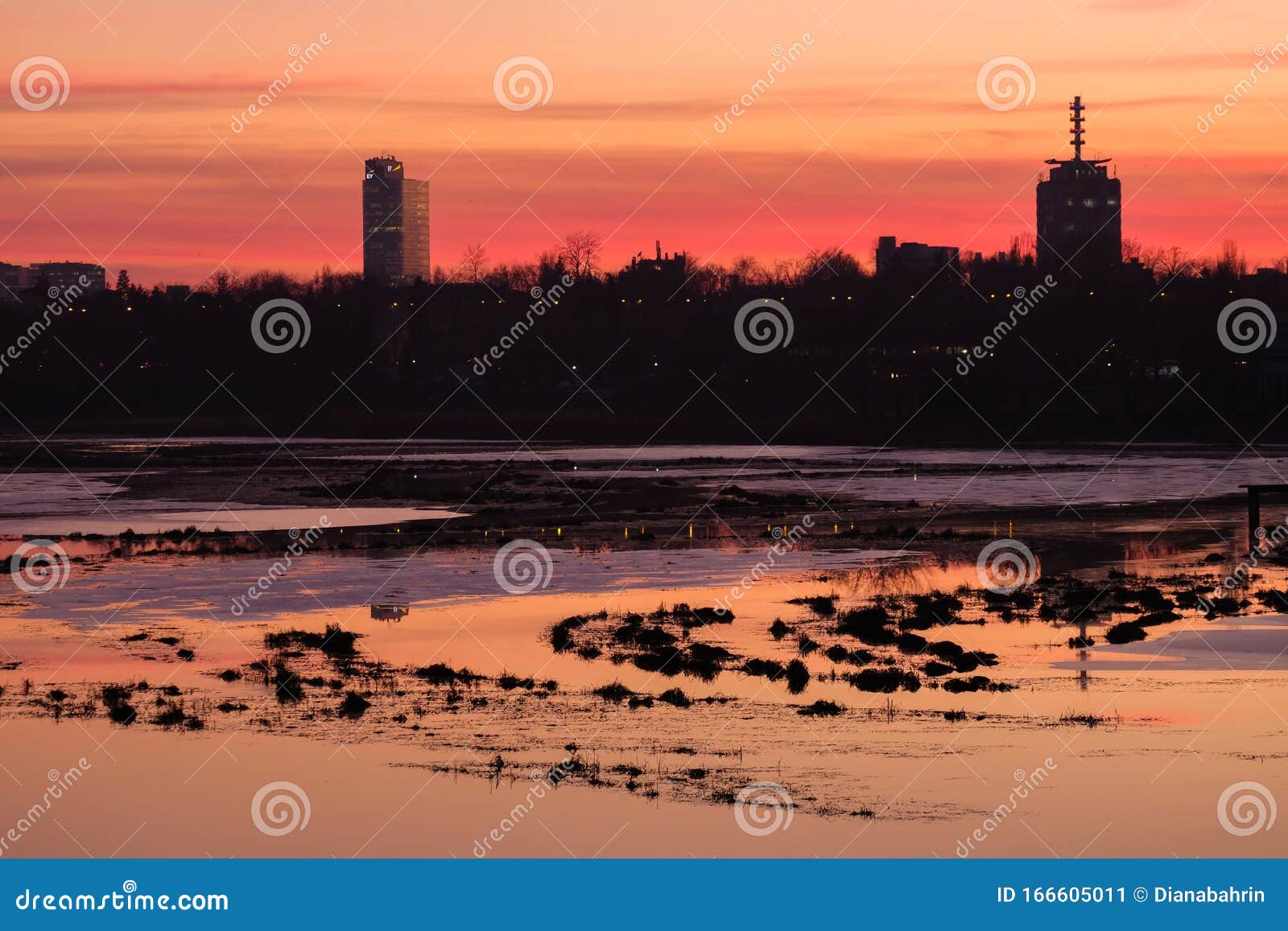 Sunset Over Floreasca Lake in Bucharest, Romania Stock Image - Image of ...