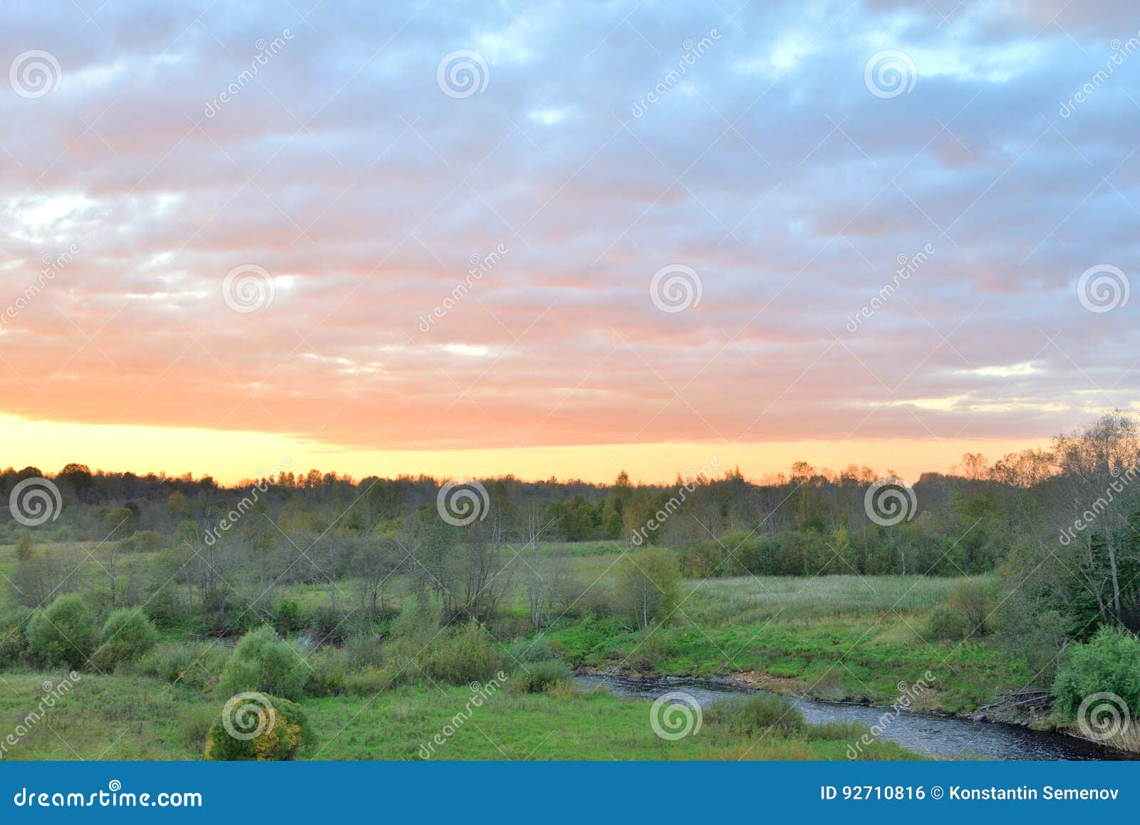 Sunset over the forest. stock photo. Image of cloudscape - 92710816