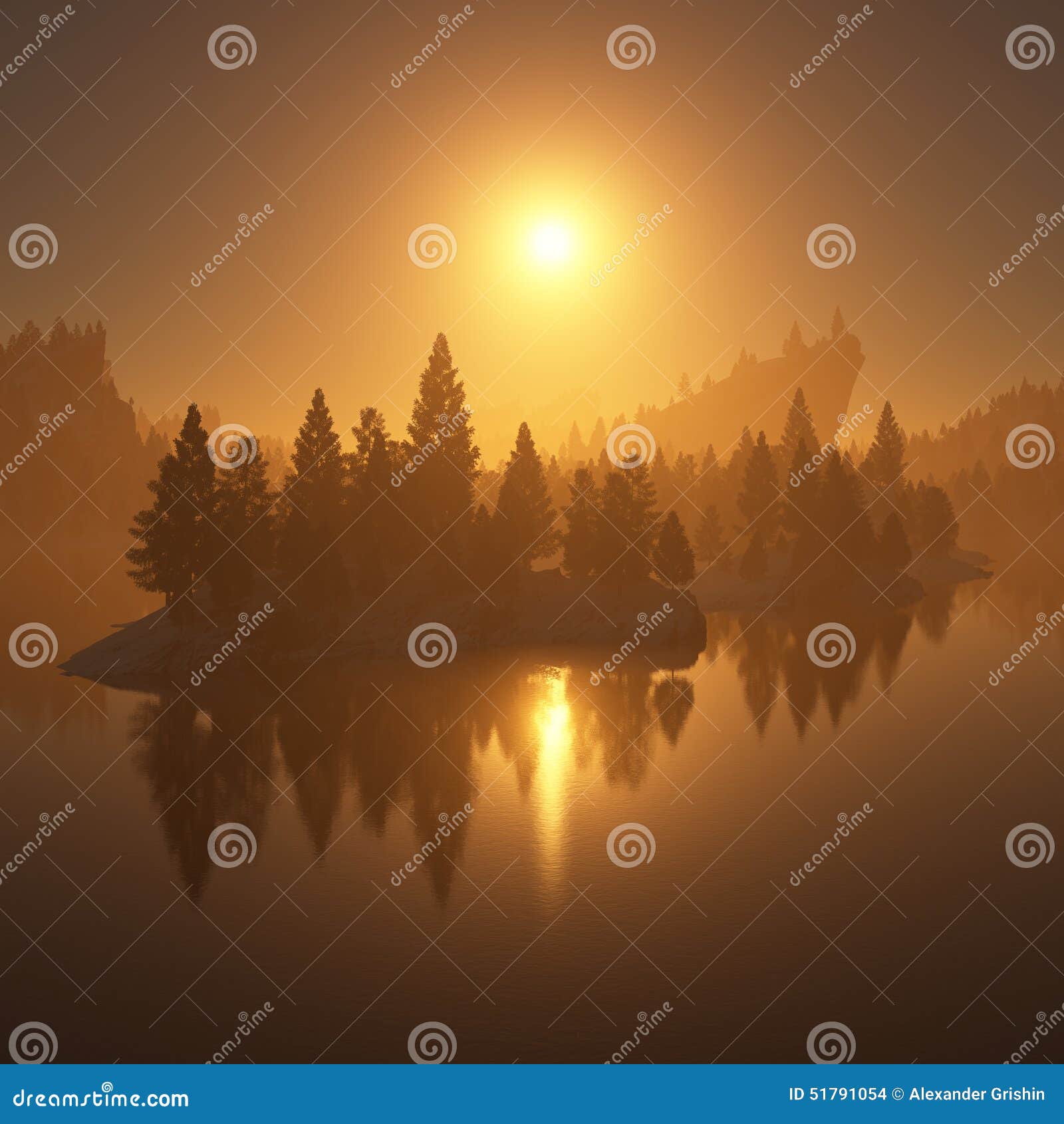 Sunset over the forest. stock illustration. Illustration of nature ...