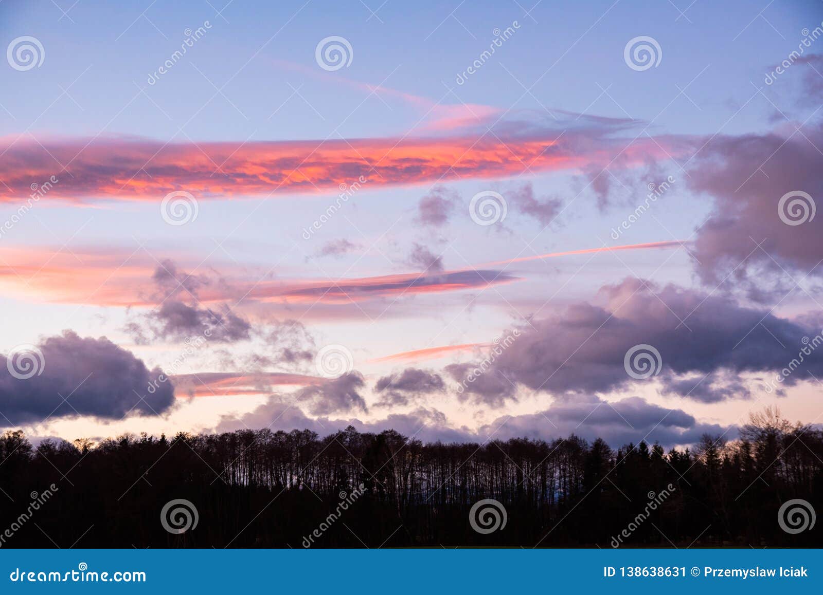 Sunset Over Forest with Dramatic Sky Stock Image - Image of scene ...