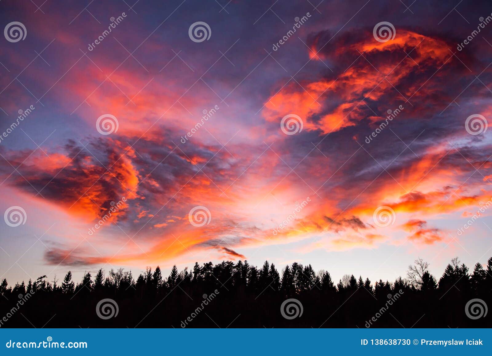 Sunset Over Forest with Dramatic Sky Stock Photo - Image of colors ...