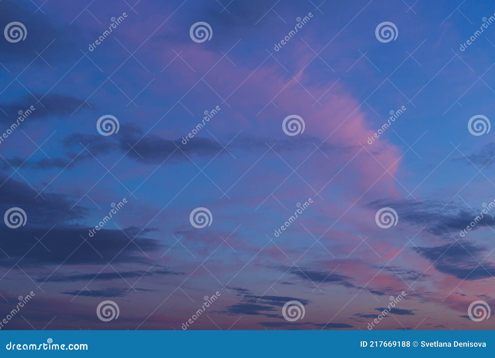 Sunset Over the Forest. Pink and Blue Clouds in the Sky. Watercolour ...