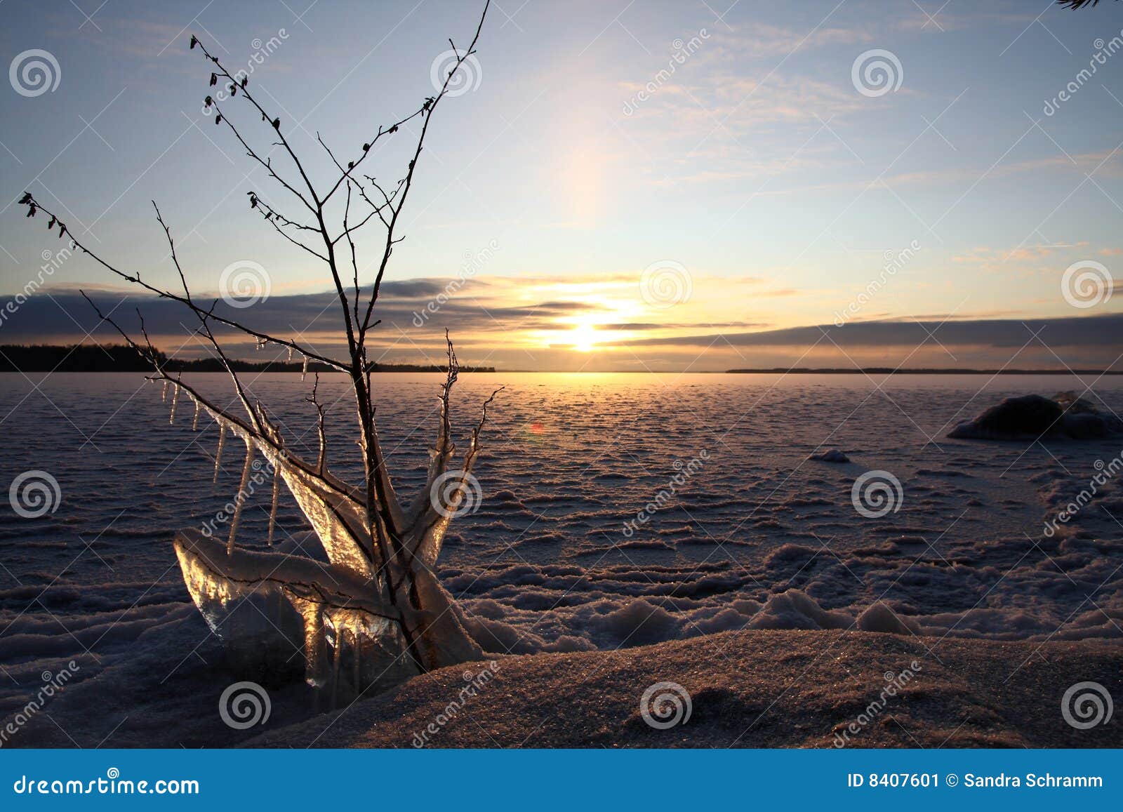 Sunset over frozen lake stock image. Image of quiet, frost - 8407601