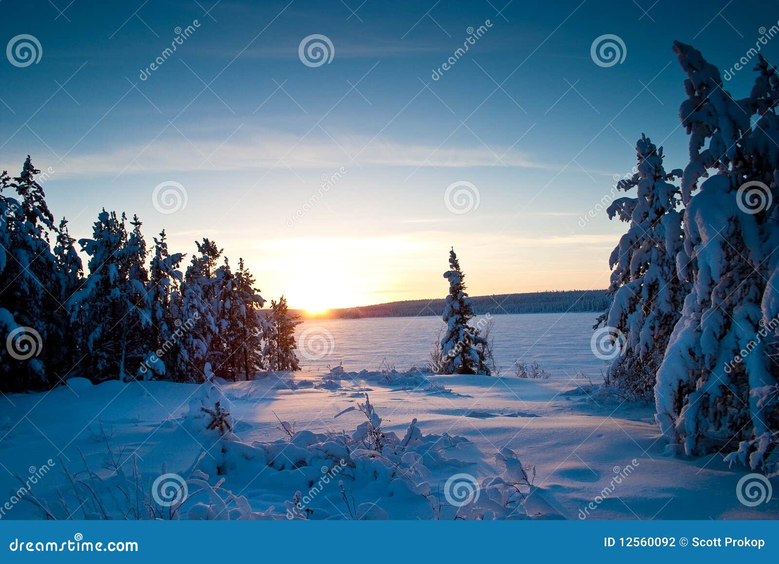 Sunset Over Frozen Lake in Winter Stock Photo - Image of rural, nature ...