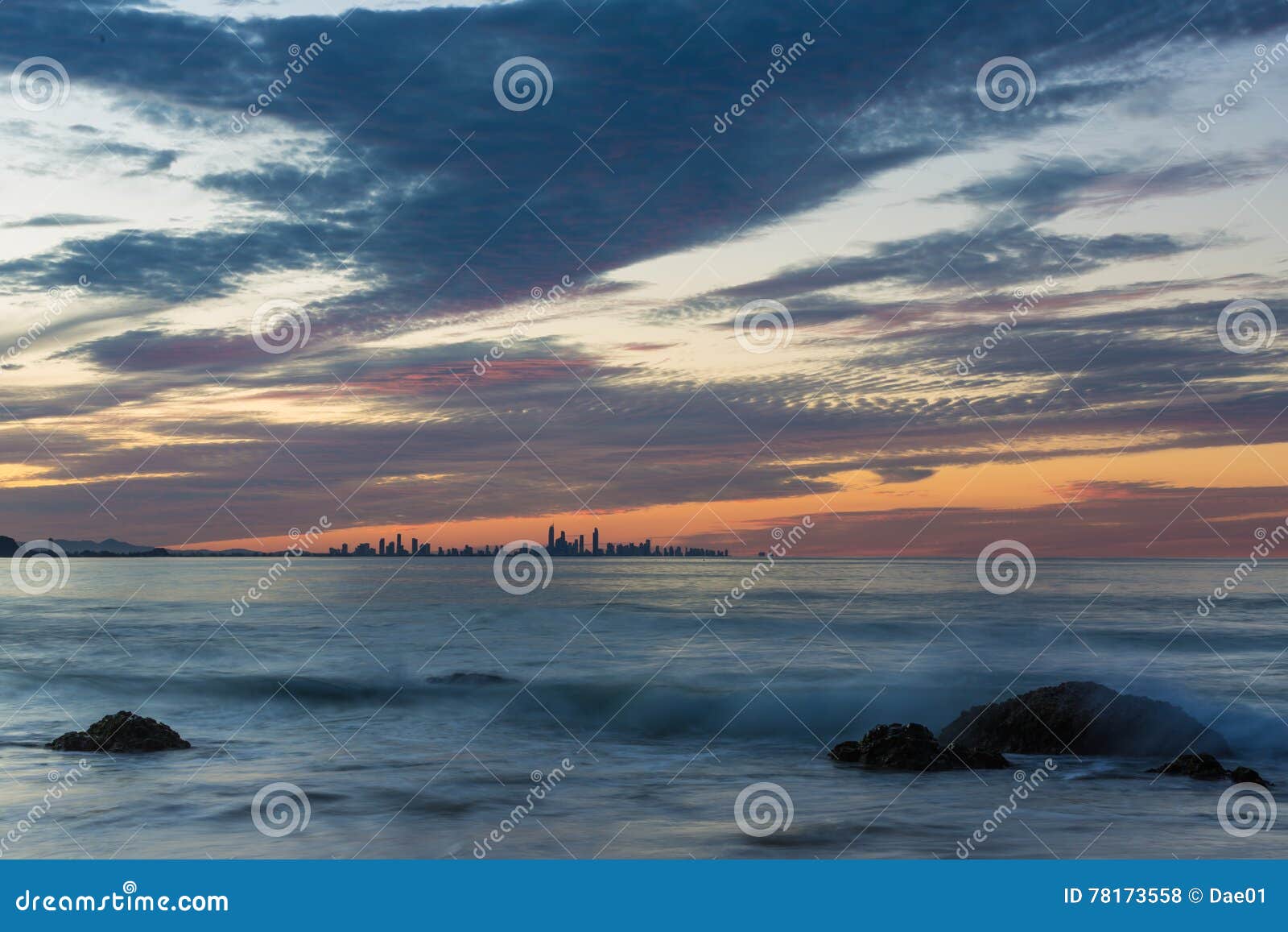 Sunset over Gold Coast stock photo. Image of serene, coastal - 78173558