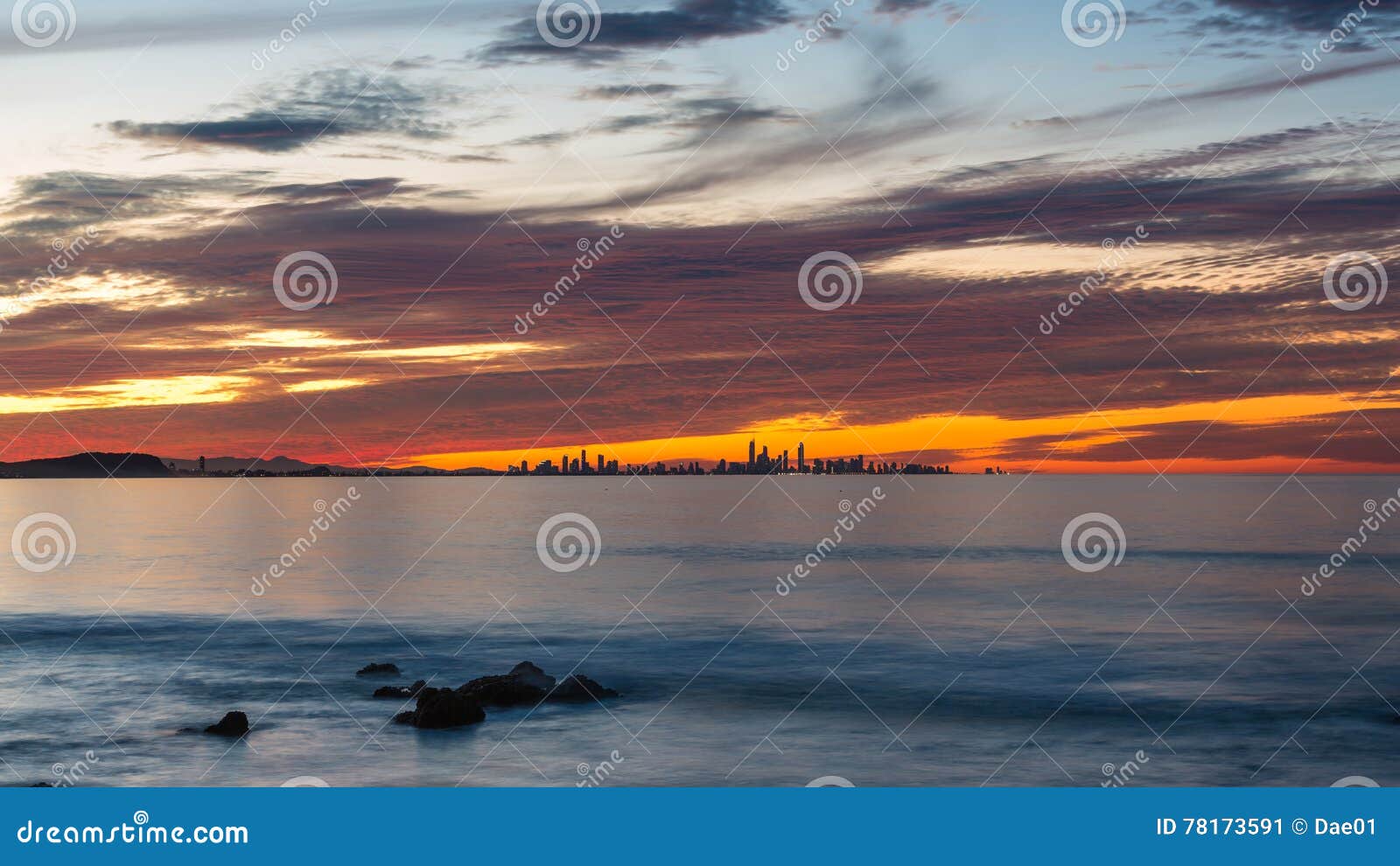 Sunset over Gold Coast stock image. Image of ocean, coastline - 78173591