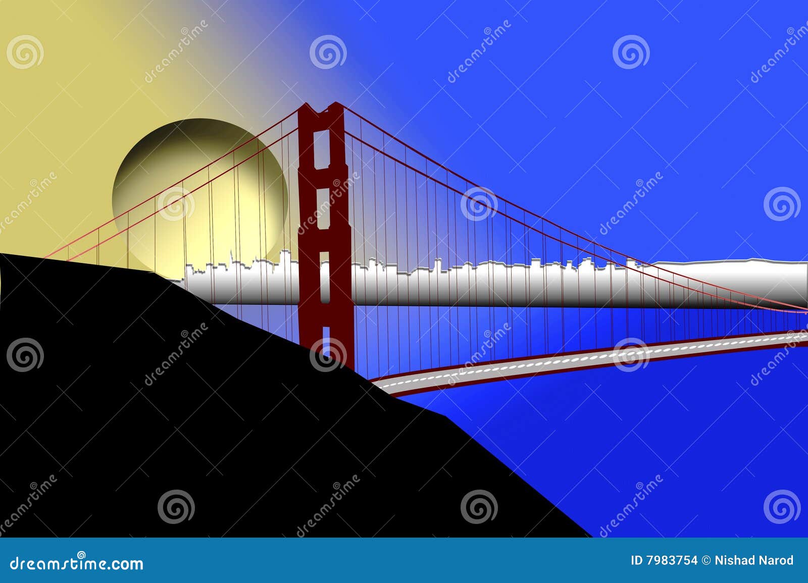 Sunset Over the Golden Gate Bridge Stock Illustration - Illustration of ...