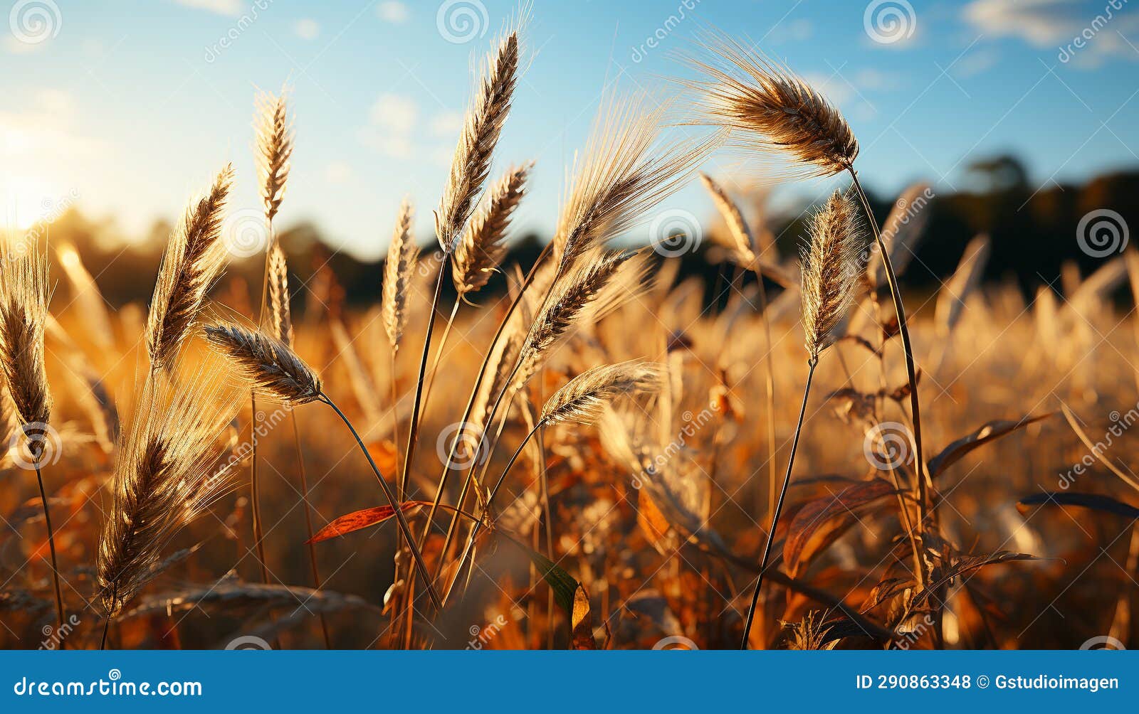 Sunset Over a Golden Wheat Field, Nature Bountiful Harvest Generated by ...