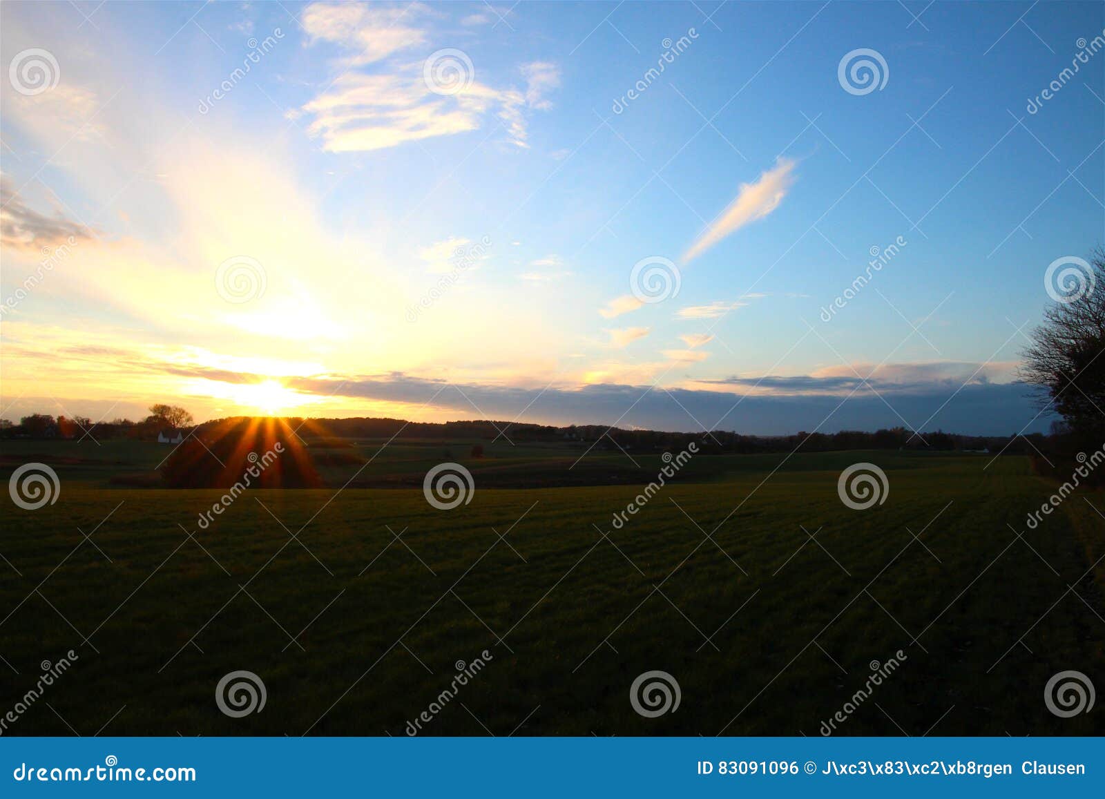 Sunset over grass field stock photo. Image of yellow - 83091096