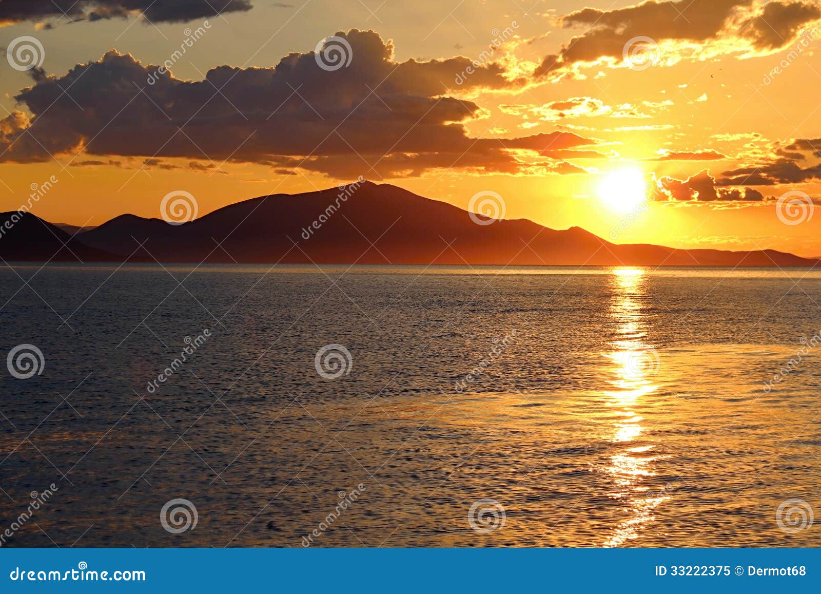 Sunset over the Greek Sea stock image. Image of night - 33222375