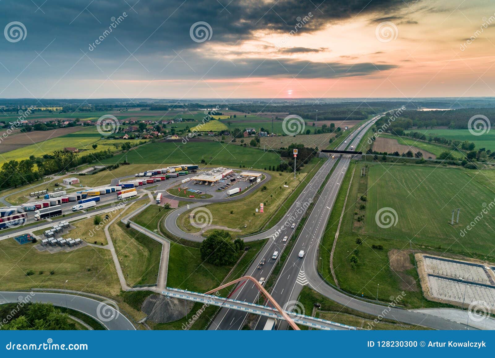 Sunset Over the Highway Aerial View Stock Photo - Image of ...