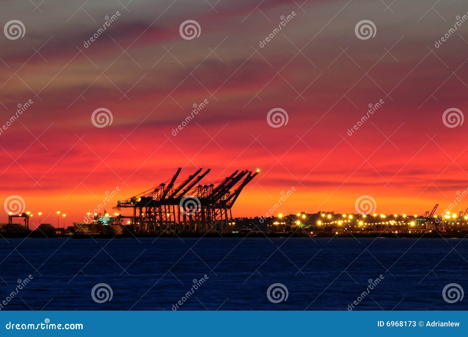Sunset Over Industrial Port Stock Image - Image of urban, sunrise: 6968173