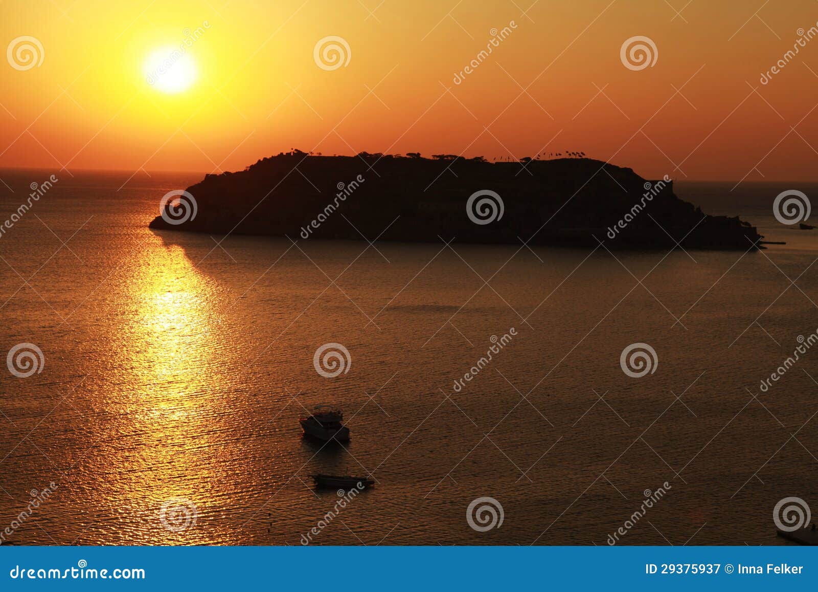 Sunset Over Island,Crete, Greece Stock Image - Image of heat ...
