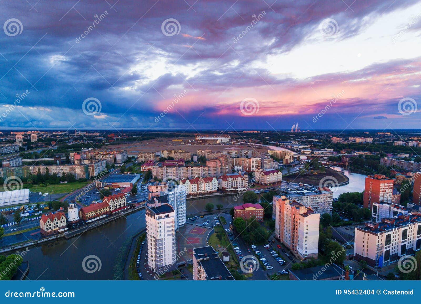 Sunset over Kaliningrad stock photo. Image of city, river - 95432404