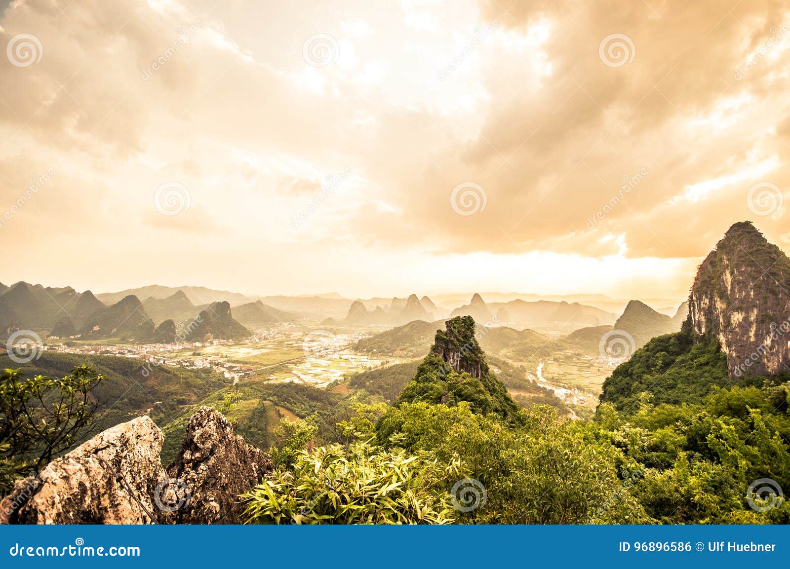 Sunset Over Karst Landscape from Moon Hill in Yangshuo Stock Photo ...