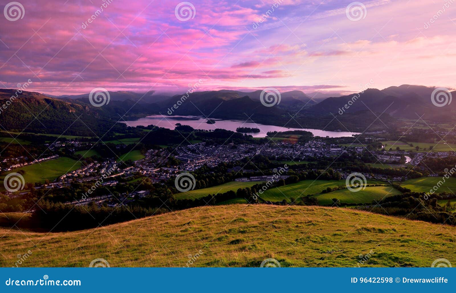 Sunset over Keswick stock photo. Image of countryside - 96422598