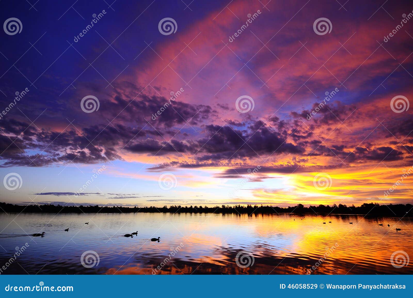 Sunset over Lake stock image. Image of light, nature - 46058529
