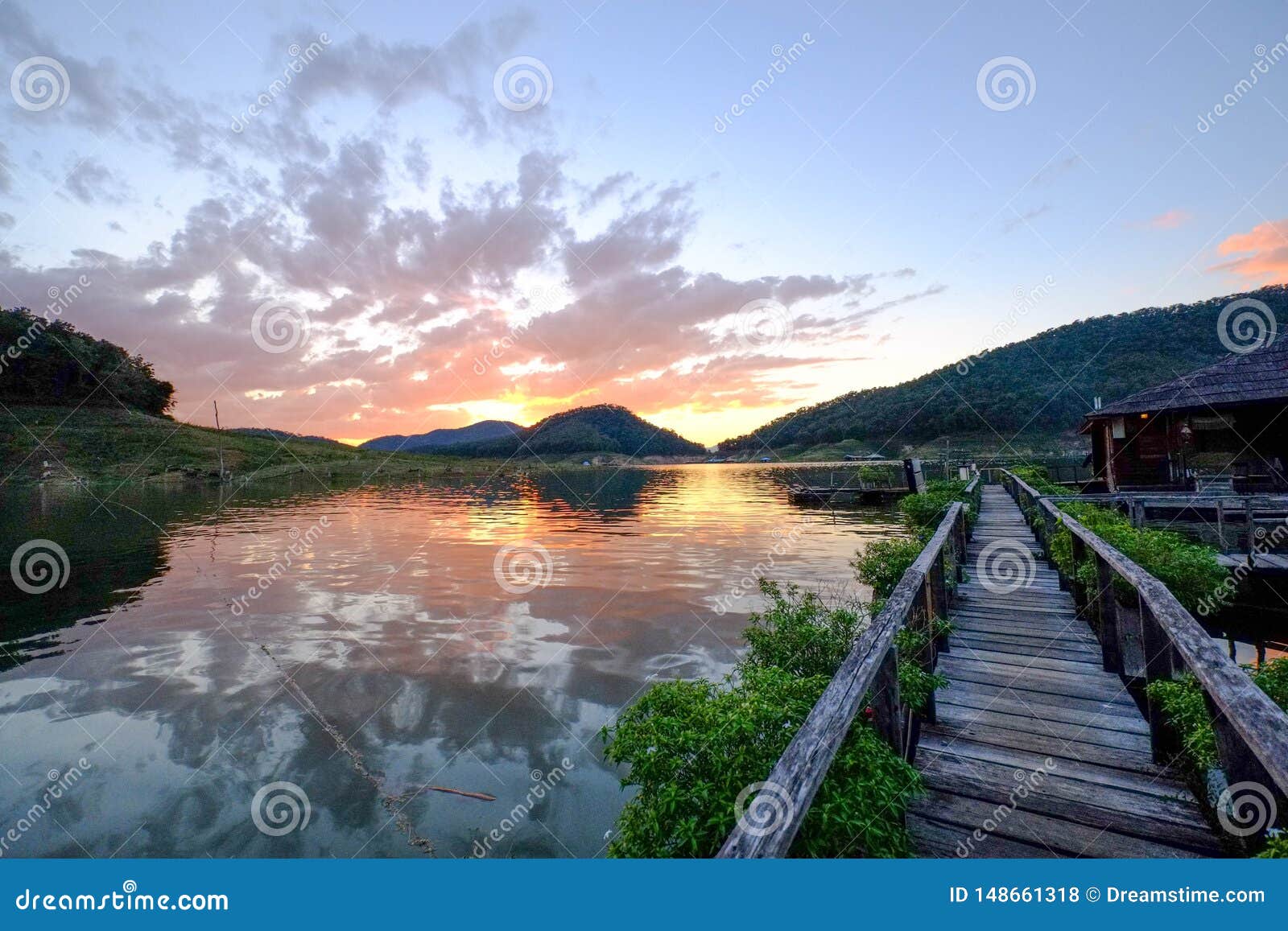 Sunset over lake stock photo. Image of winter, nature - 148661318