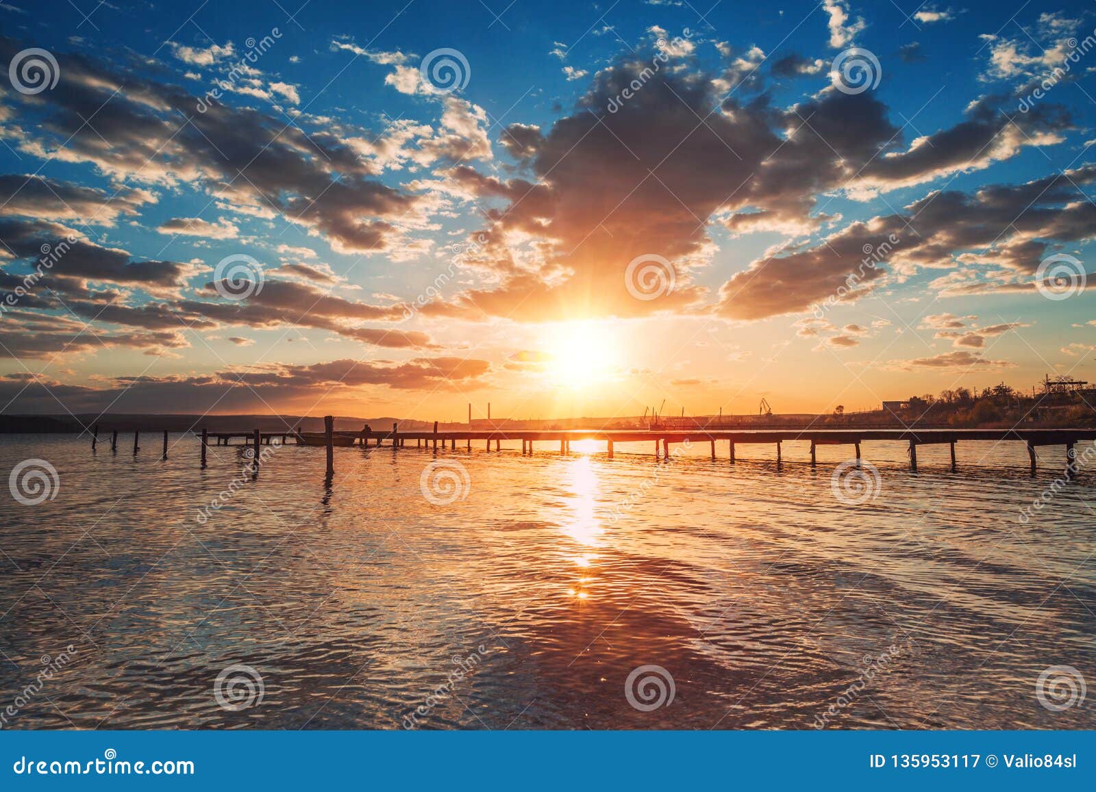 Sunset Over the Lake and Golden Reflection in the Water, HDR Image ...