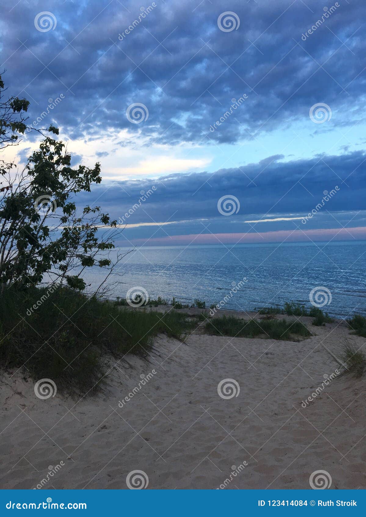 Sunset over Lake Michigan stock photo. Image of evening - 123414084
