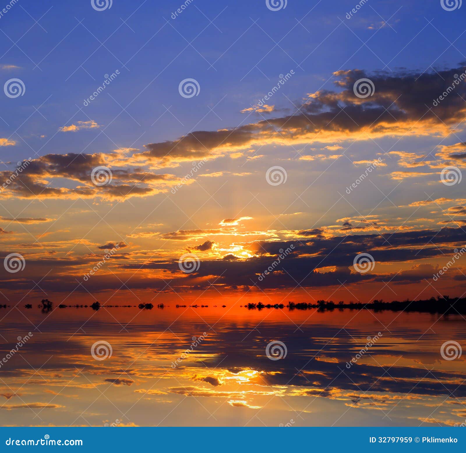 Sunset over lake stock image. Image of blue, nature, calm - 32797959