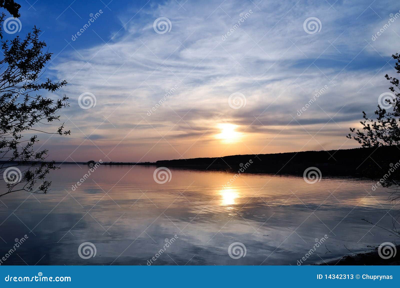 Sunset Over the Lake in the Woods Stock Image - Image of forest, park ...