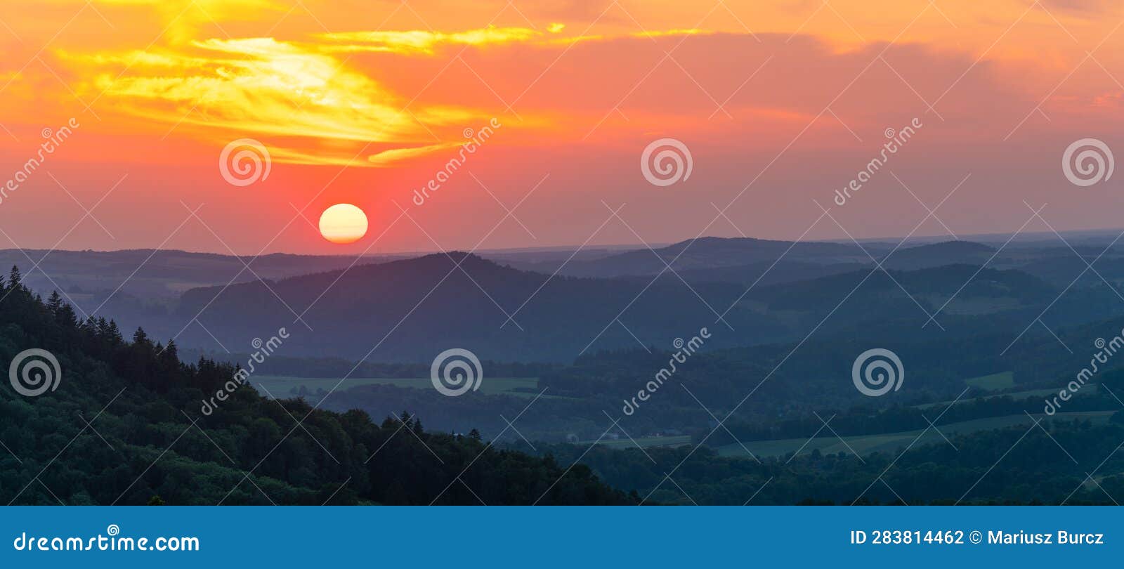 Sunset Over the Land of Extinct Volcanoes in Poland Stock Photo - Image ...
