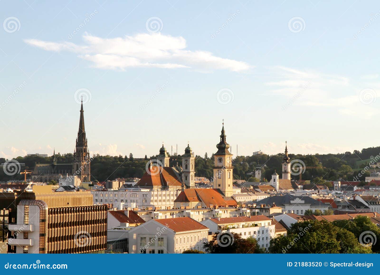 Sunset over Linz stock photo. Image of church, blue, afternoon - 21883520