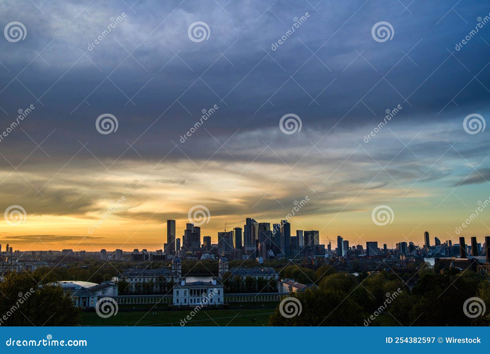 Sunset Over London As Seen from Greenwich Stock Image - Image of dark ...